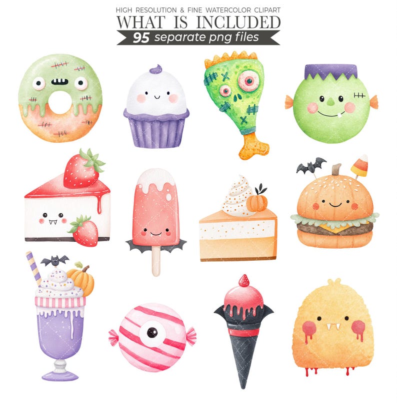 Halloween Treats Clipart: Watercolor Cookies, Ghost, Pumpkin (PNG ...