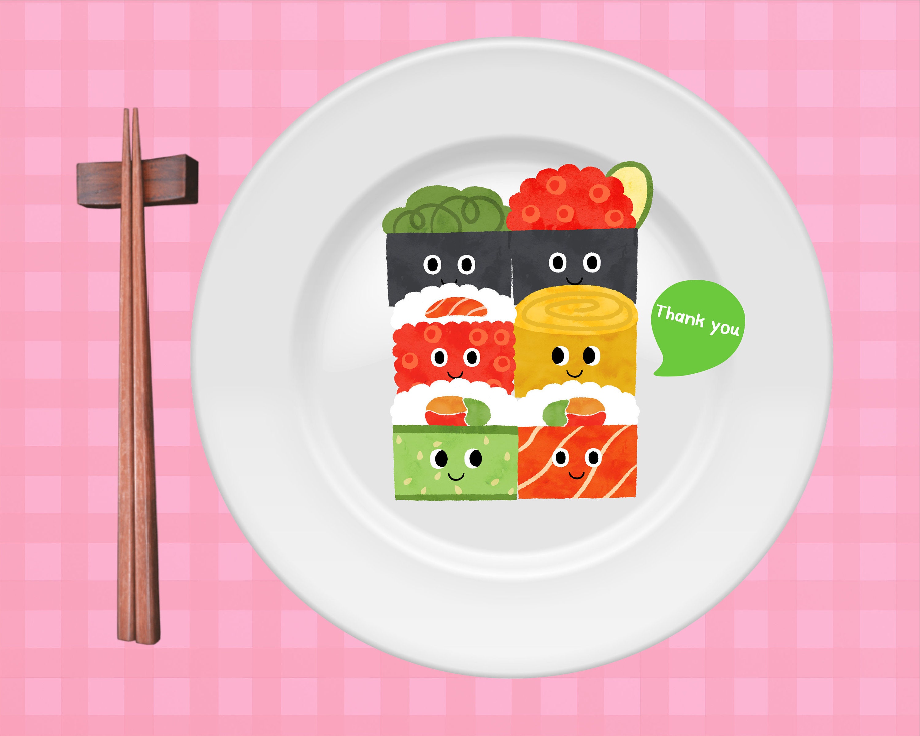 Cute Sushi Watercolor Clipart, Kawaii Sushi Collection, Cute Sushi ...