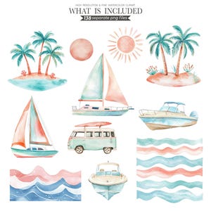 Watercolor Beach Day Clipart, Summer Clipart, Tropical Clipart, Beach ...