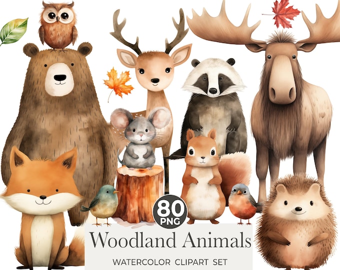 Woodland Animals Clipart, Watercolor Cute Forest Animal, Baby Forest ...