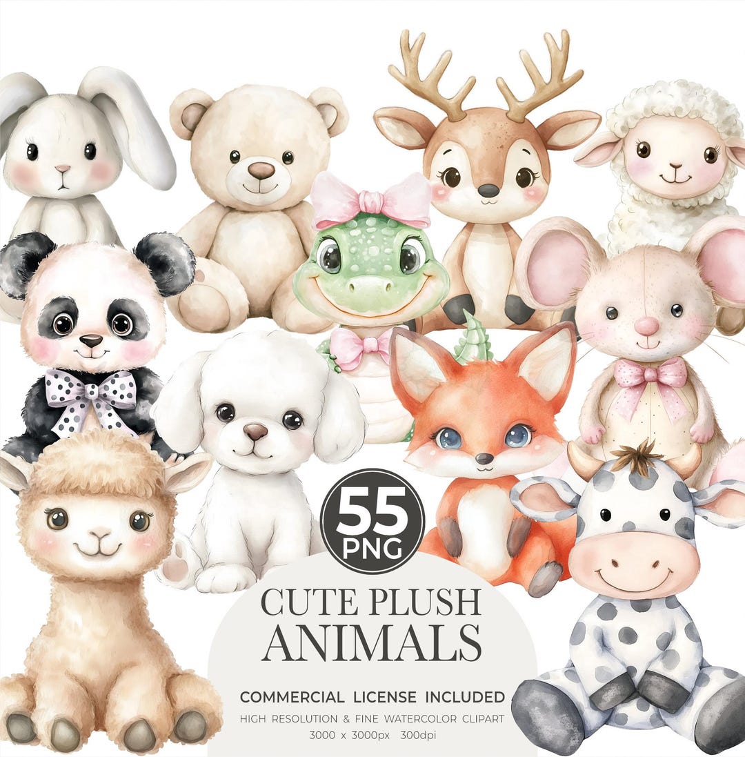 Watercolor Nursery Animal Clipart Bundle: Baby Shower PNG Graphics ...