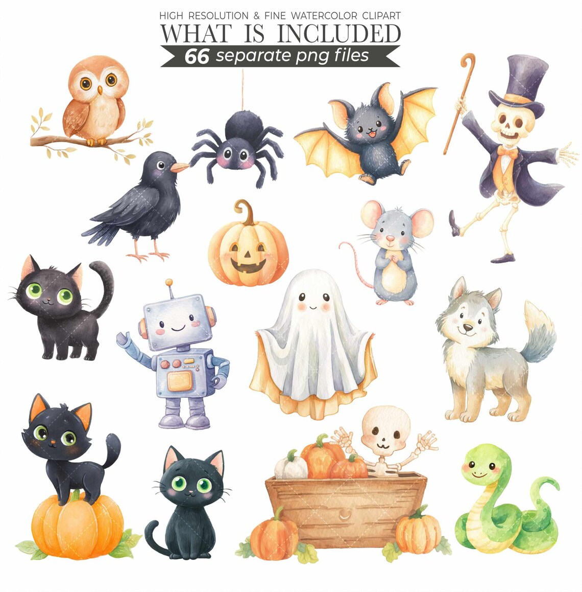 Watercolor Halloween Clipart Bundle: Pastel Ghost, Pumpkin, Mummy ...