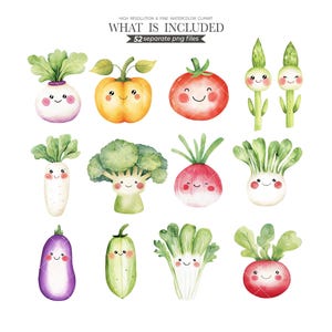 Cute Vegetable Clipart, Watercolor Garden Veggies, Carrot, Tomato ...