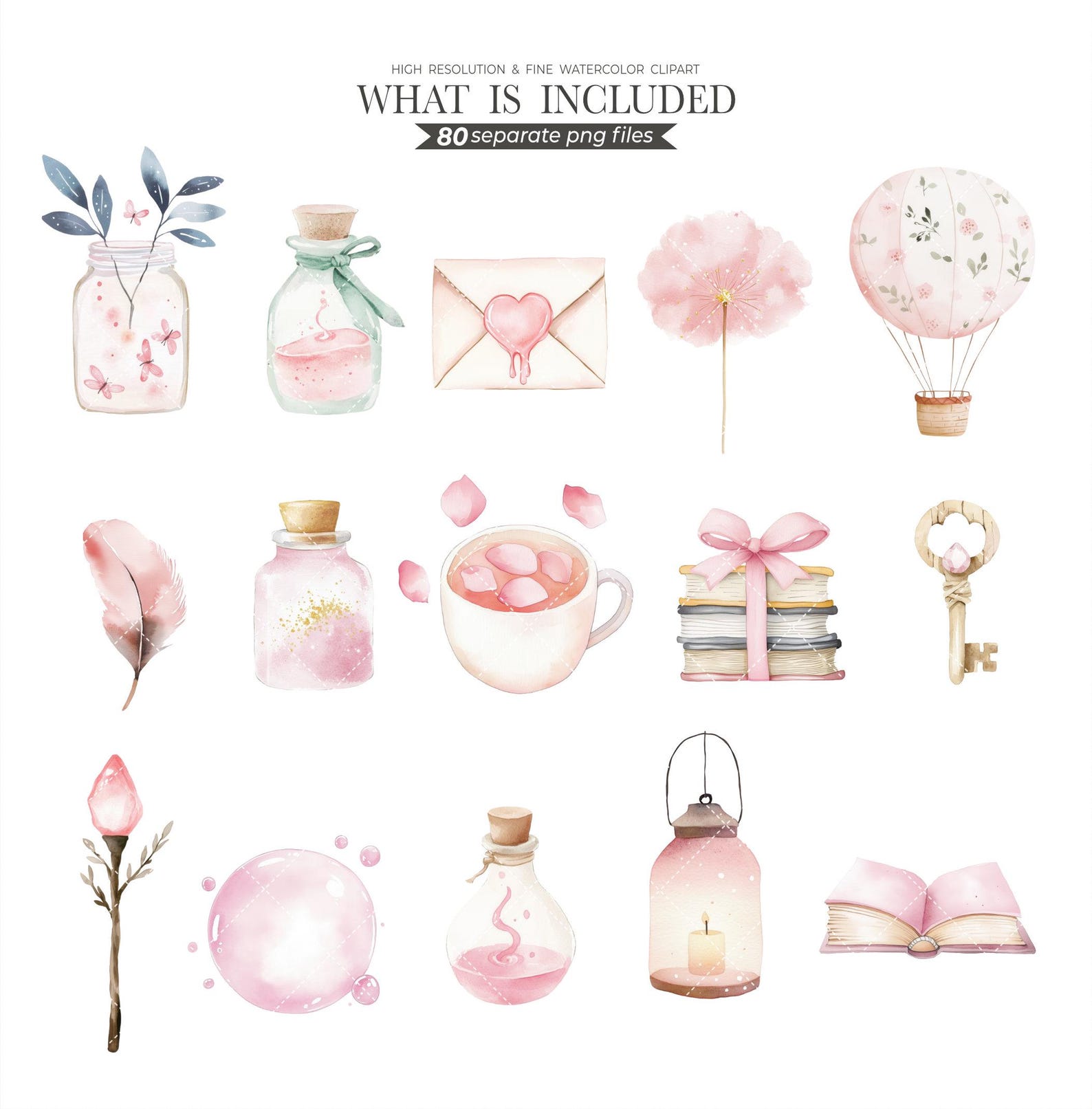 Watercolor Fairy Garden Clipart: Pink Princess, Woodland Animals (PNG ...