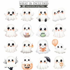 Watercolor Cute Halloween Clipart Bundle, Spooky Ghosts Clip Art ...