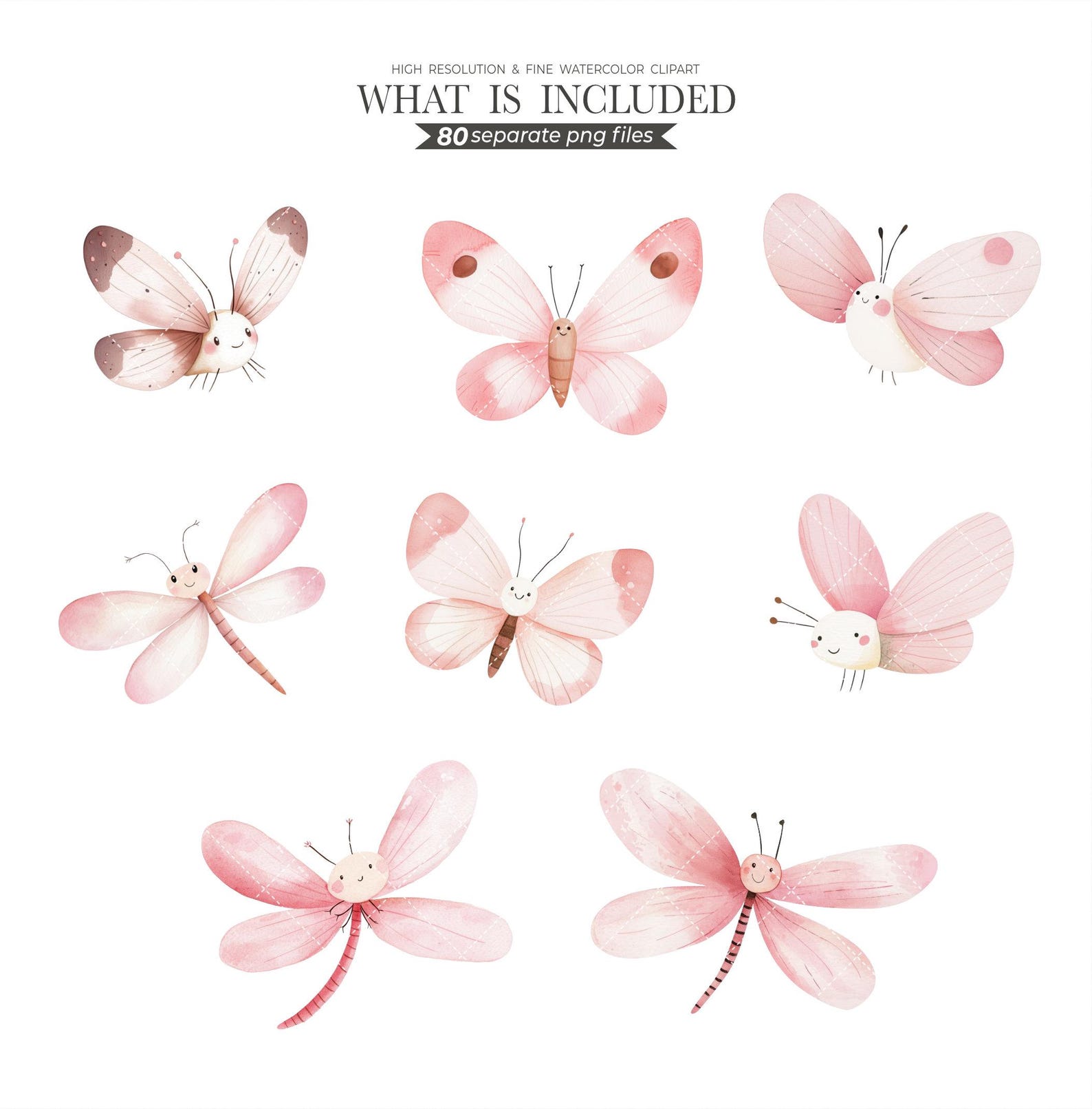 Watercolor Fairy Garden Clipart: Pink Princess, Woodland Animals (PNG ...