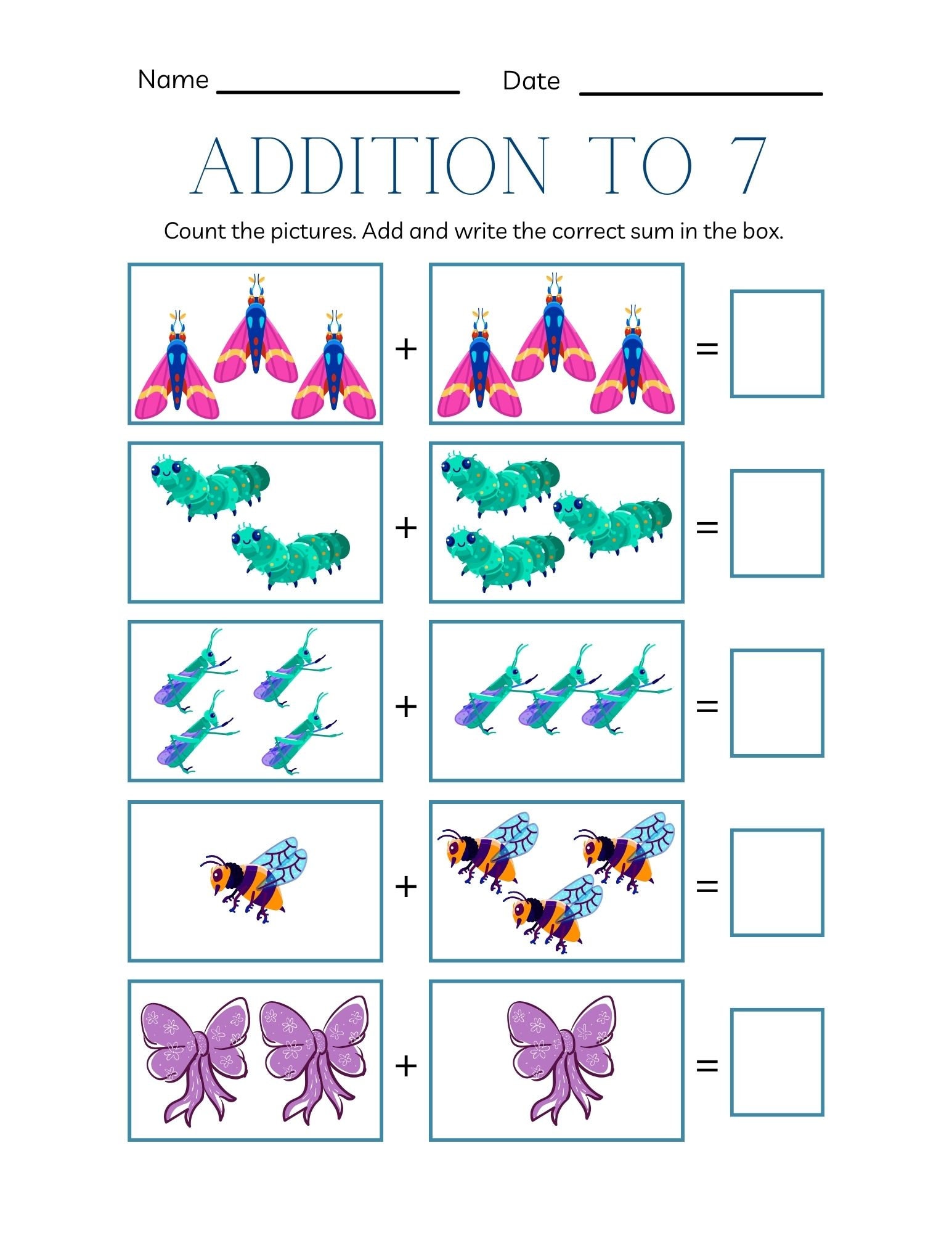 Printable Kindergarten Addition Math Worksheet Counting Sums - Etsy