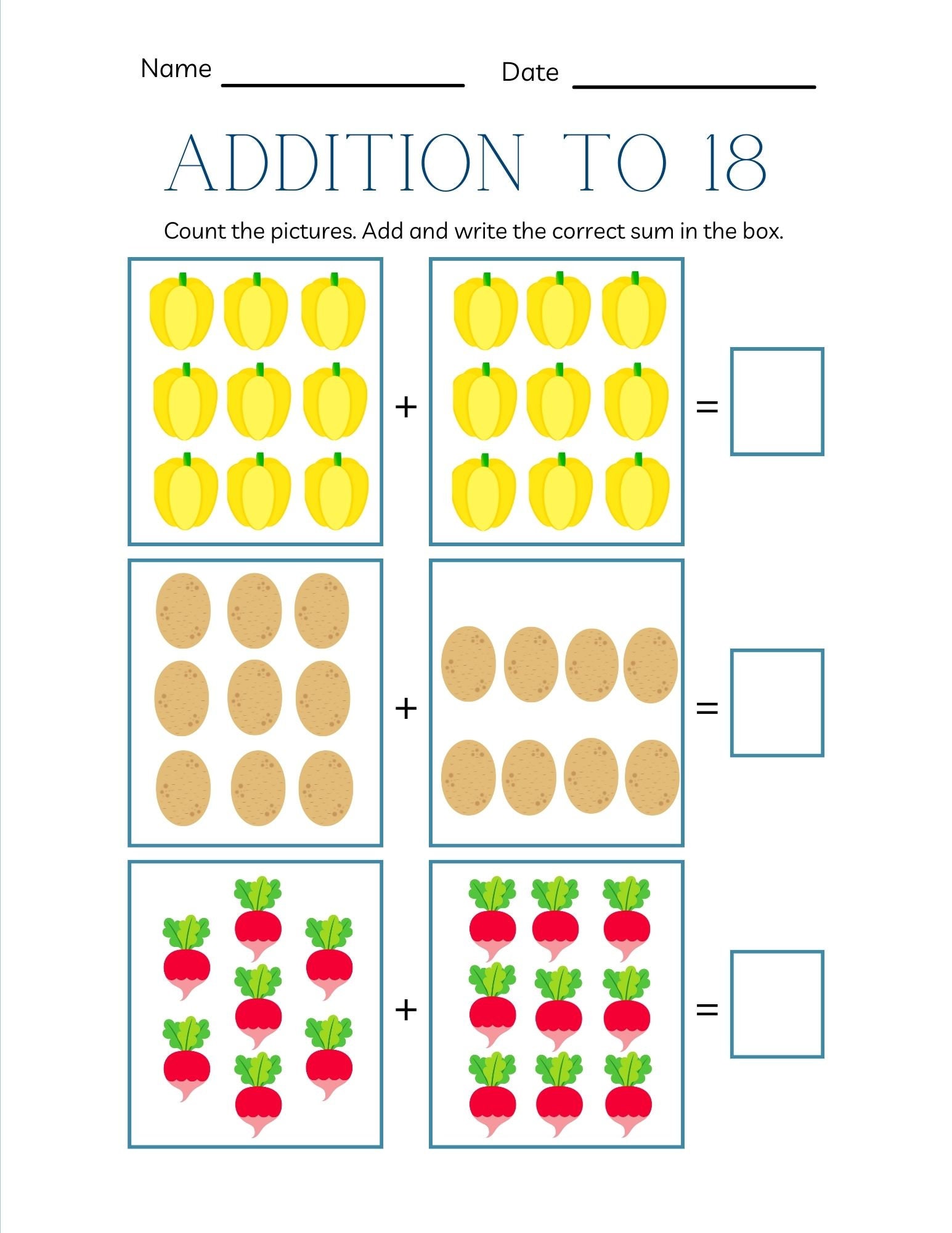 Printable Kindergarten Addition Math Worksheet Counting Sums - Etsy