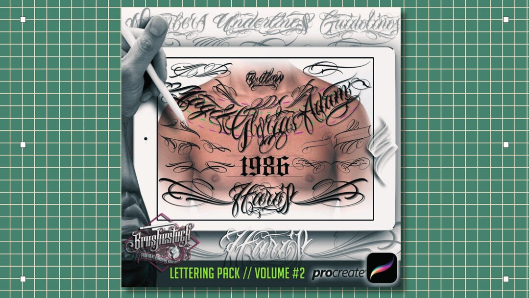 724 Procreate Letters and Numbers Tattoo Lettering Chicano Pack for ...