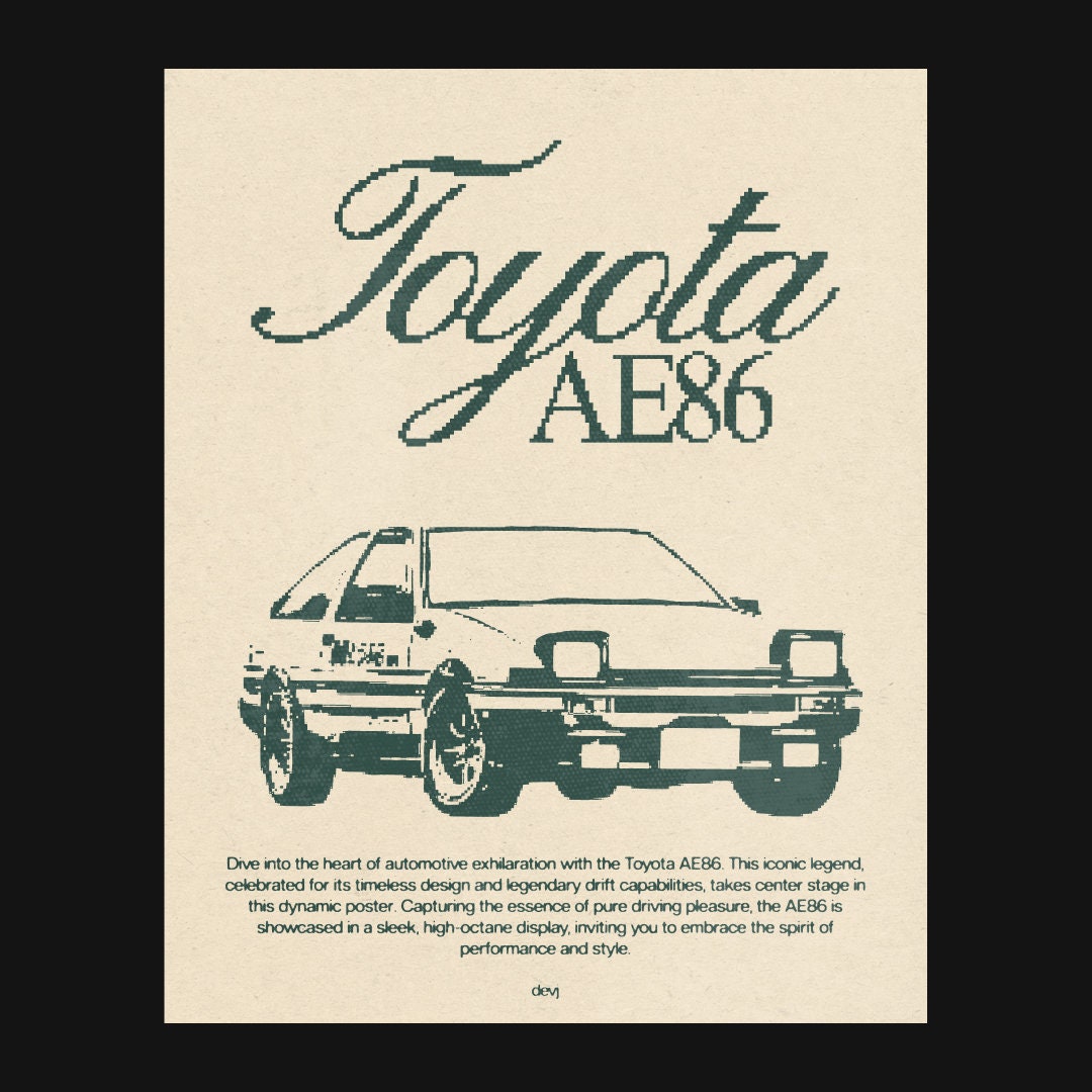 Toyota AE86 Poster, Pixel Art, Vintage Print, Retro Advert Poster ...