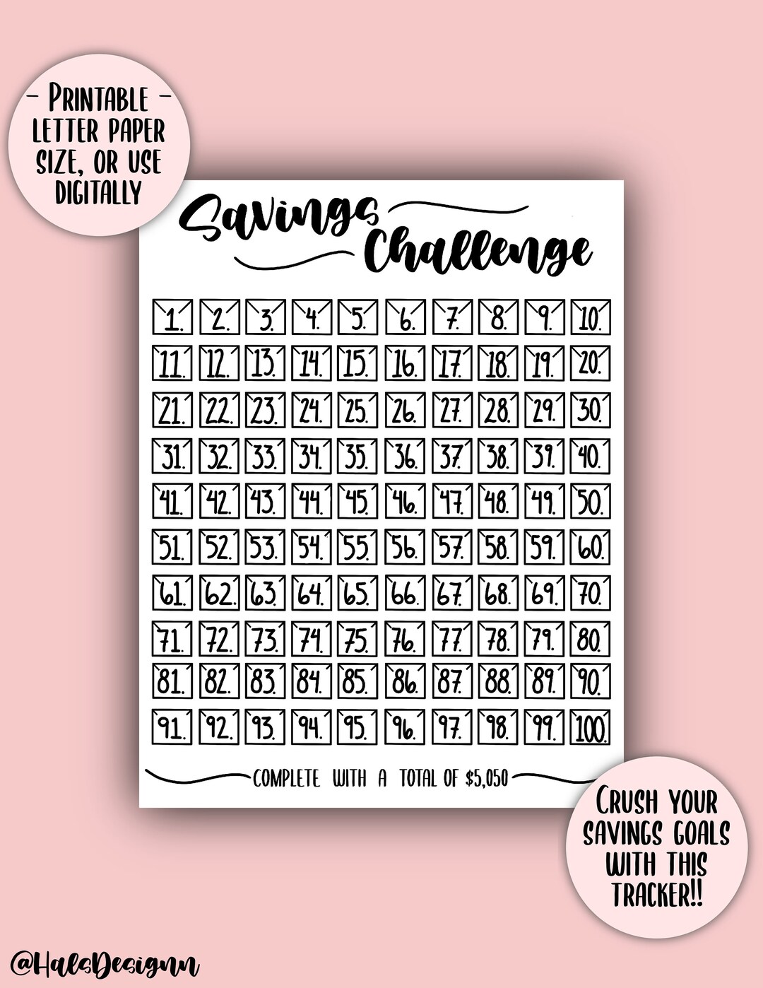 100 Envelope Savings Challenge Tracker - Etsy
