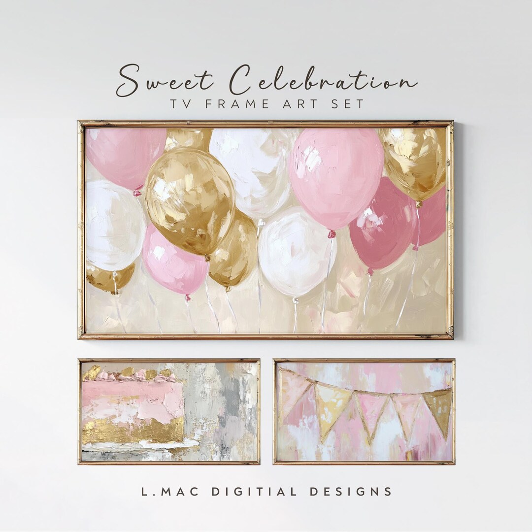 Pink Party Frame TV Art: Celebration Artwork for Digital Display - Etsy