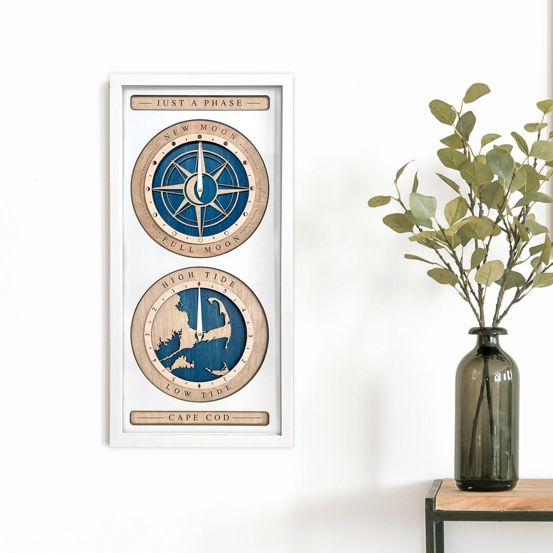 Moon Phase and Cape Cod Tide Clock Compass Rose & Lighthouse, Tidal ...