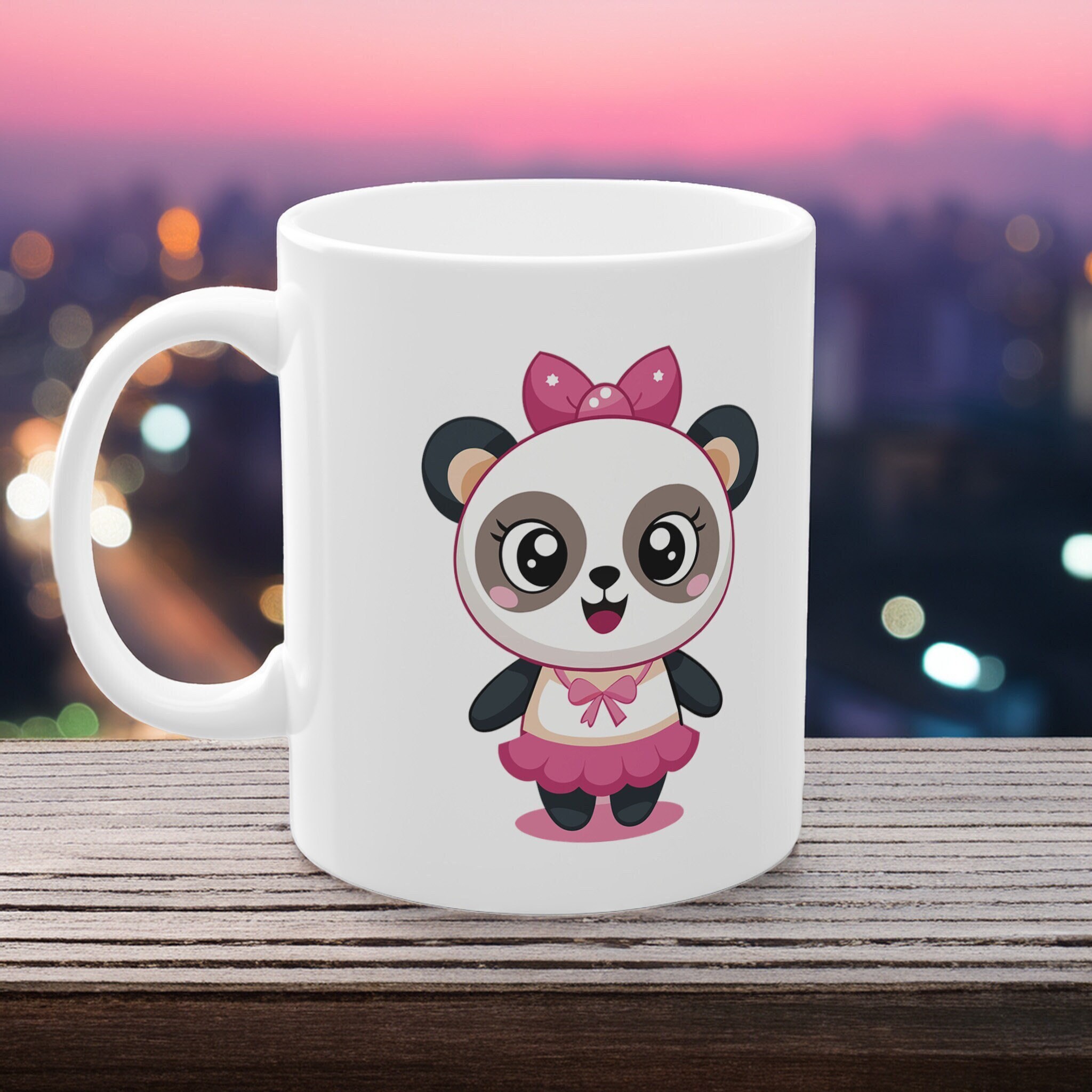 Panda Coquette Kawaii Mug, Girly Panda Coffee Mug, Panda Tasse, Double ...