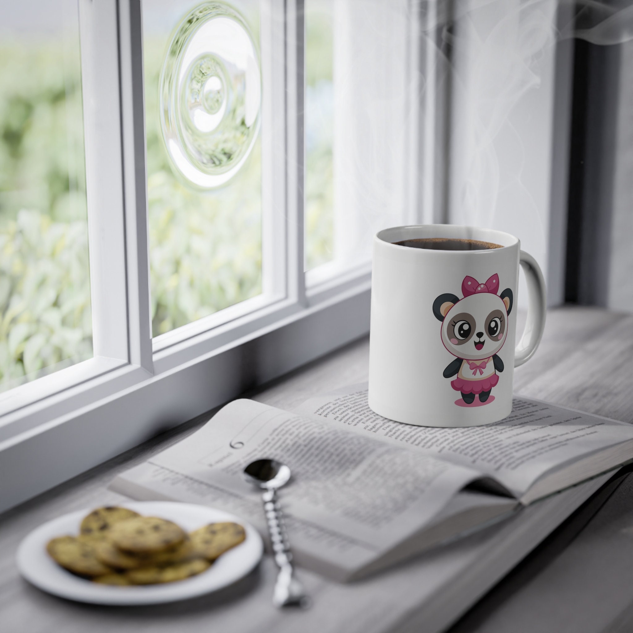 Panda Coquette Kawaii Mug, Girly Panda Coffee Mug, Panda Tasse, Double ...