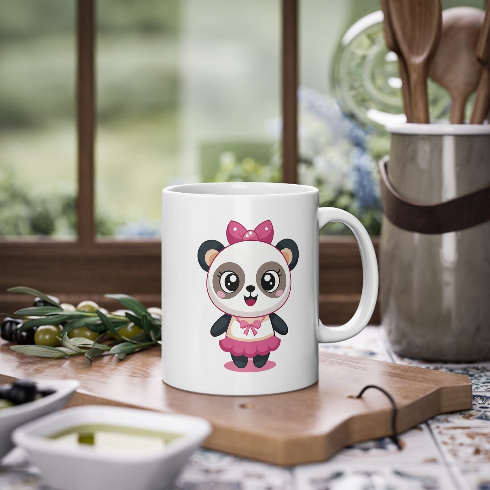 Panda Coquette Kawaii Mug, Girly Panda Coffee Mug, Panda Tasse, Double ...