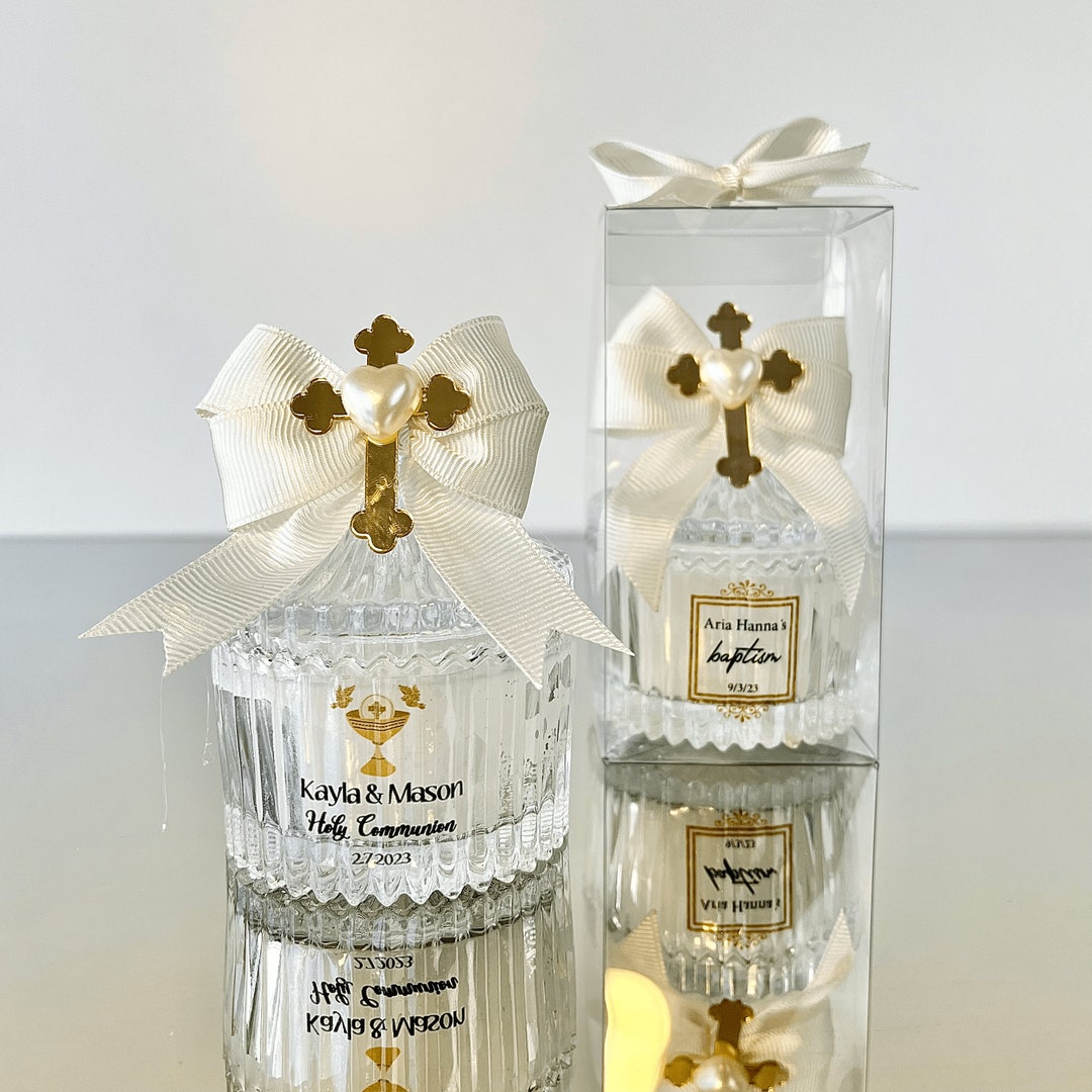 Luxury Gold Cross on Glass Candle Baptism Favors for Guest ...