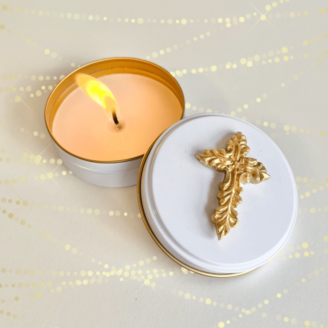 Luxury Gold Cross on Tin Candle Baptism Favors for Guests, First ...