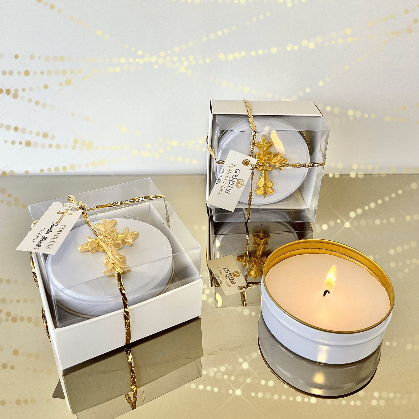 Luxury Gold Cross on Tin Candle Baptism Favors for Guests, First ...