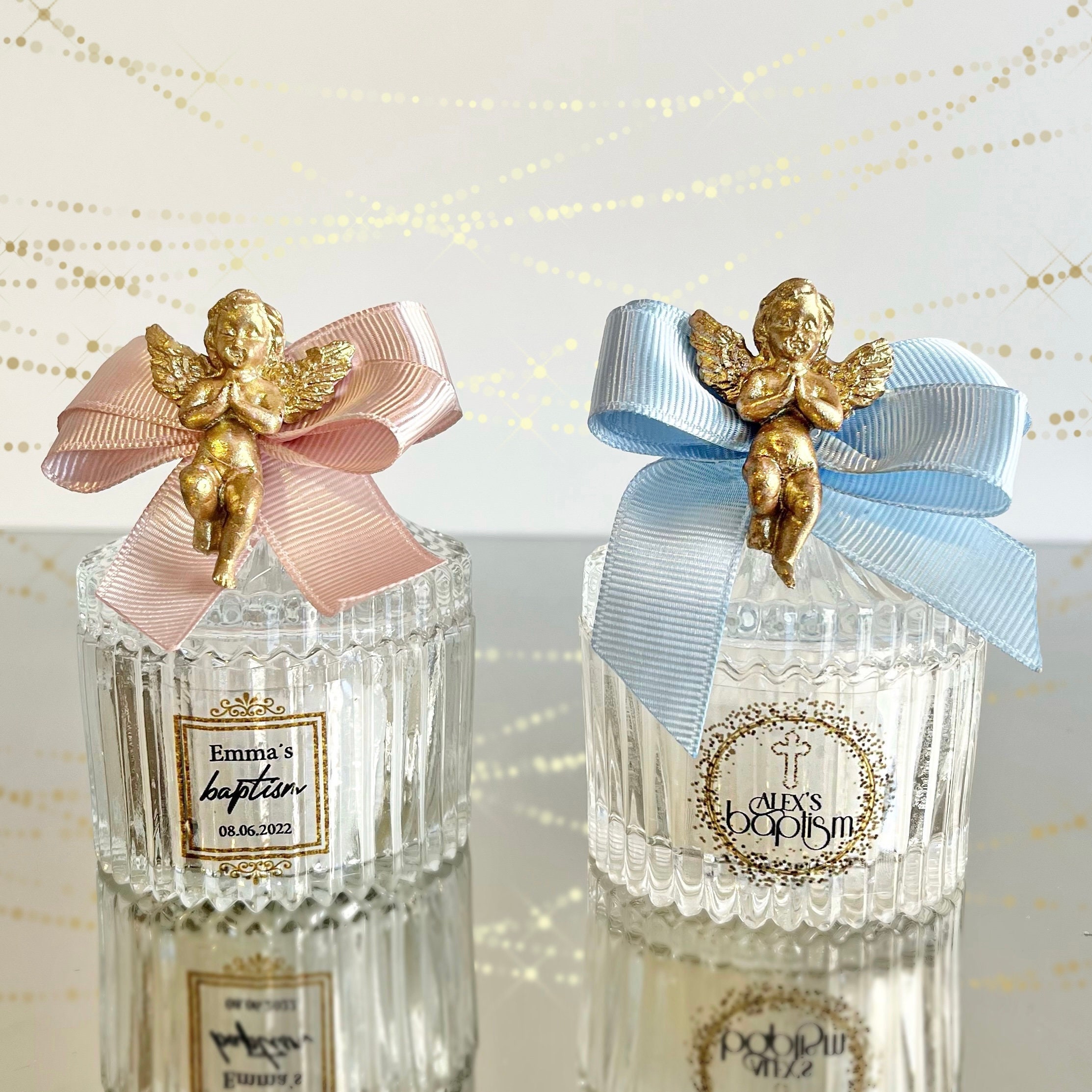 Personalized Angel on Glass Candle Baptism Favors for Guests, First ...
