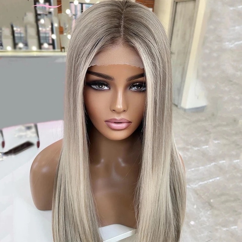 Ash Blonde Straight Highlight Human Hair Full Lace Wig- Customized - Etsy