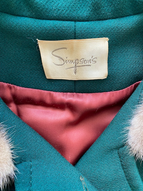 Vintage Dark Green Coat by Simpsons Canada, Fur Colla… - Gem