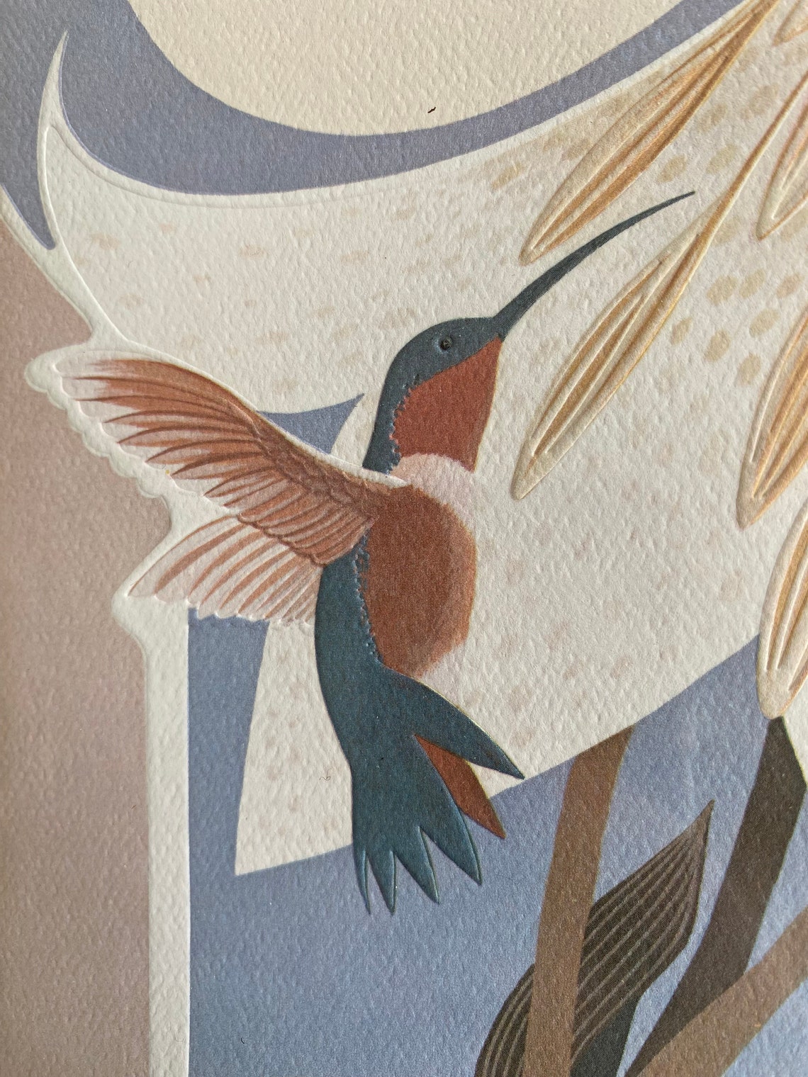 Vintage Harry Wysocki Embossed Hummingbird Floral Print, American ...