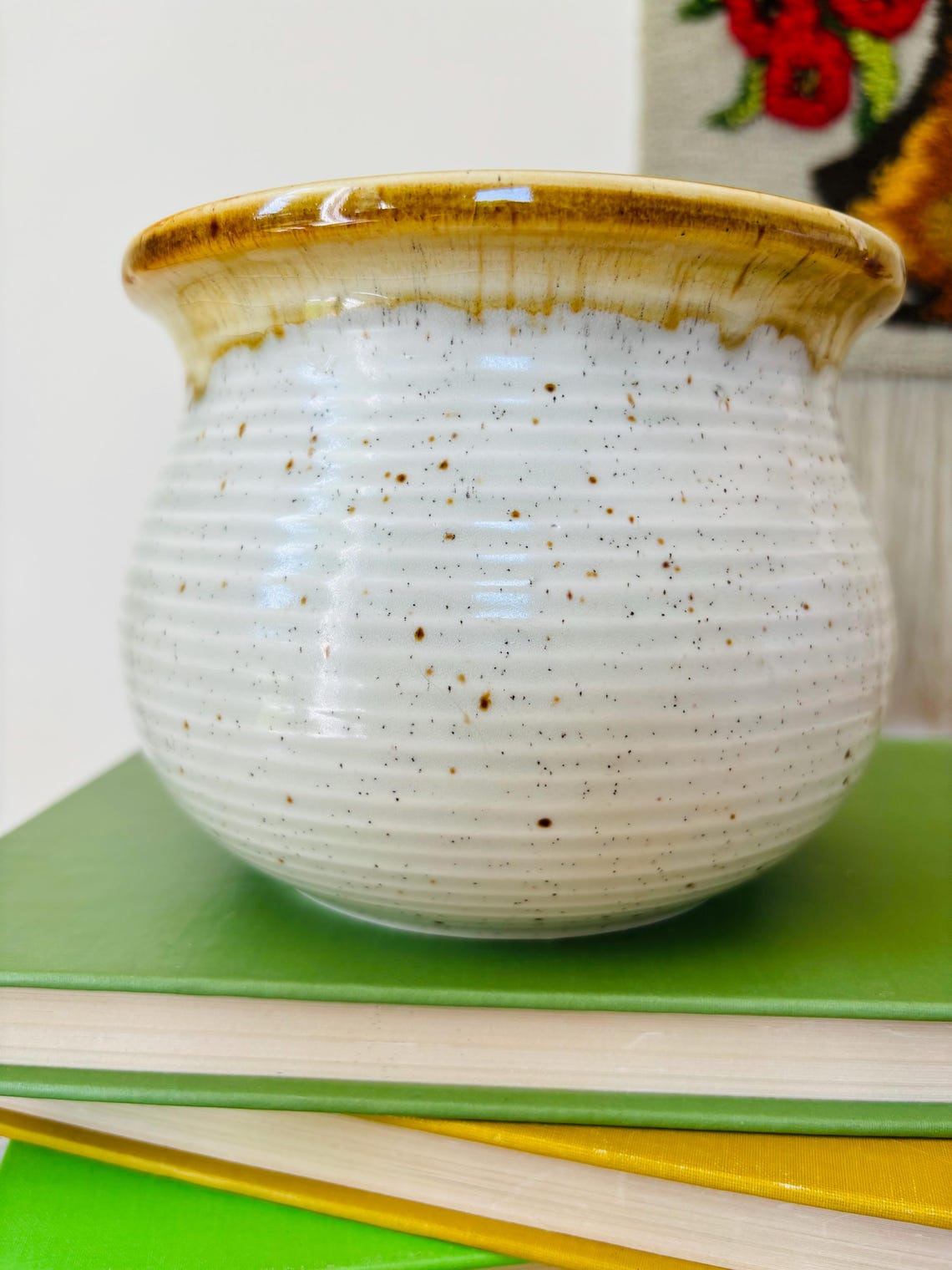 Vintage Speckled Round Bellied Planter, Mcm Ceramic Indoor Planter - Etsy