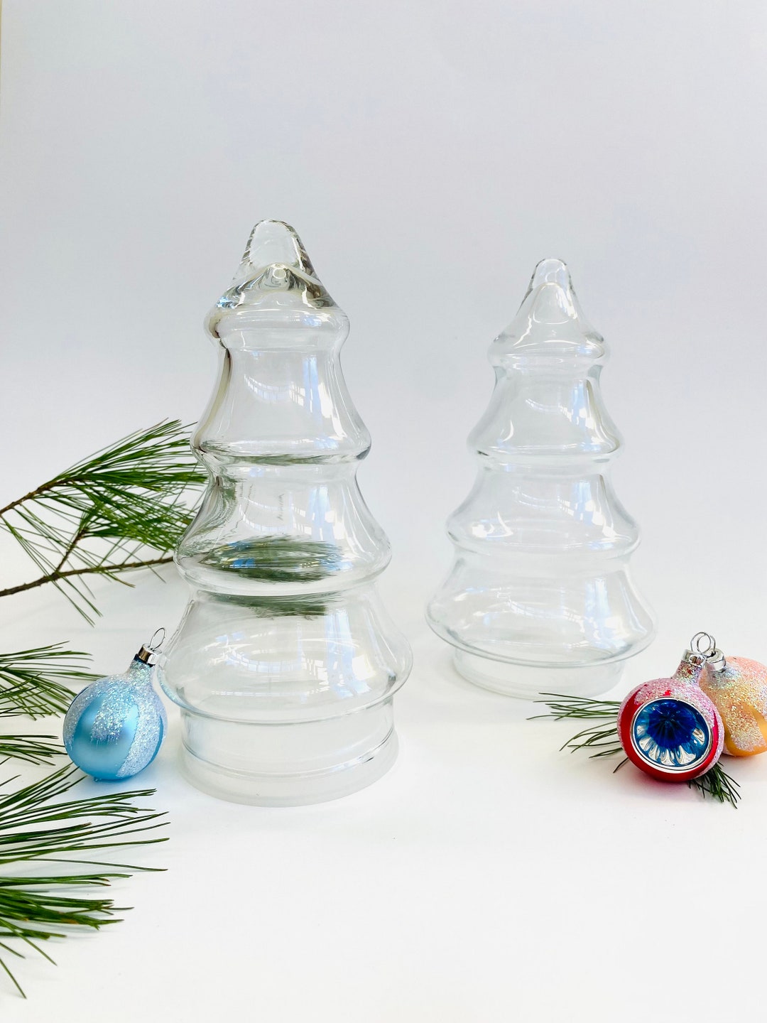 Pair of Vintage Glass Christmas Tree Storage Jars Holiday - Etsy