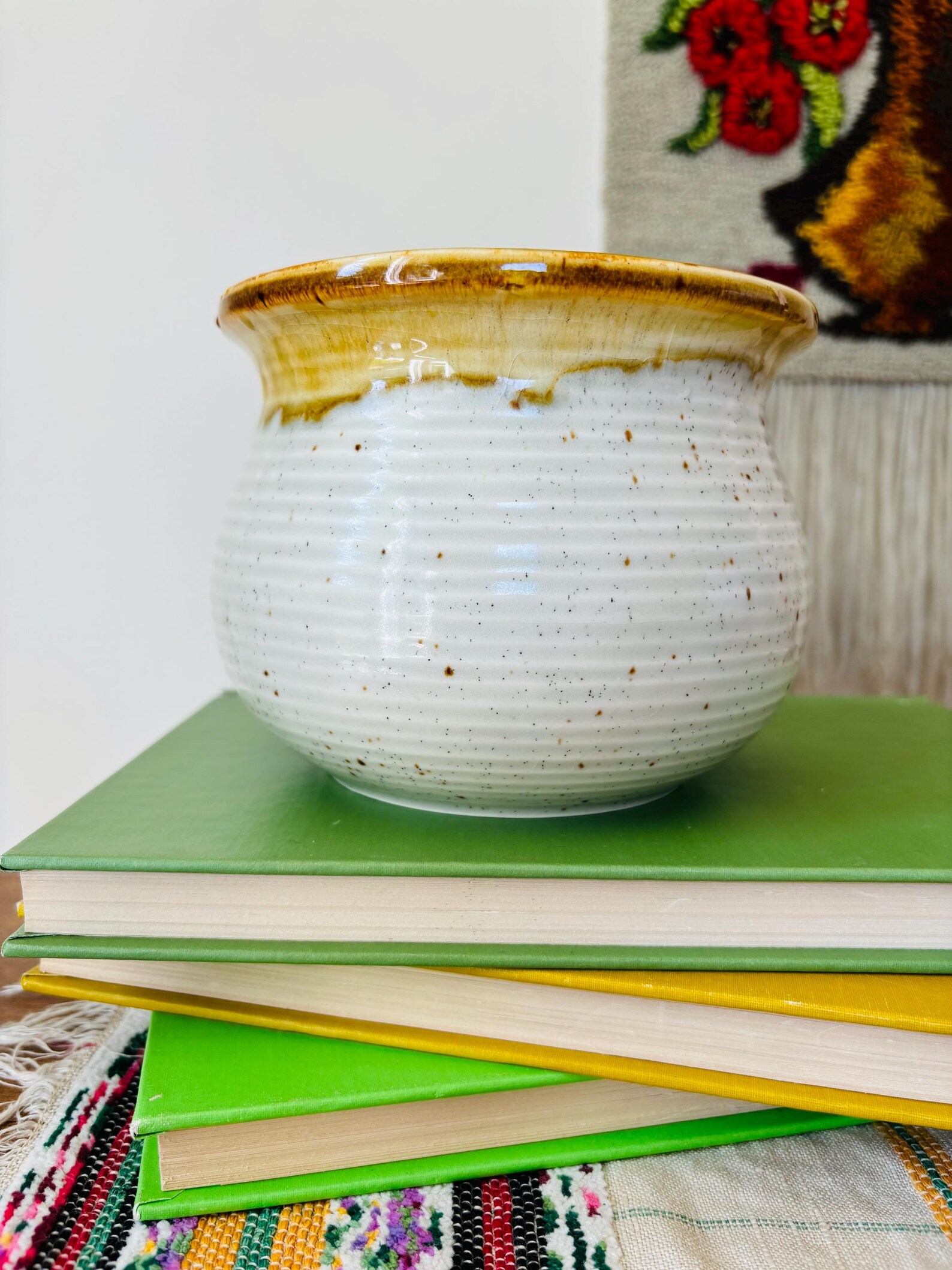 Vintage Speckled Round Bellied Planter, Mcm Ceramic Indoor Planter - Etsy