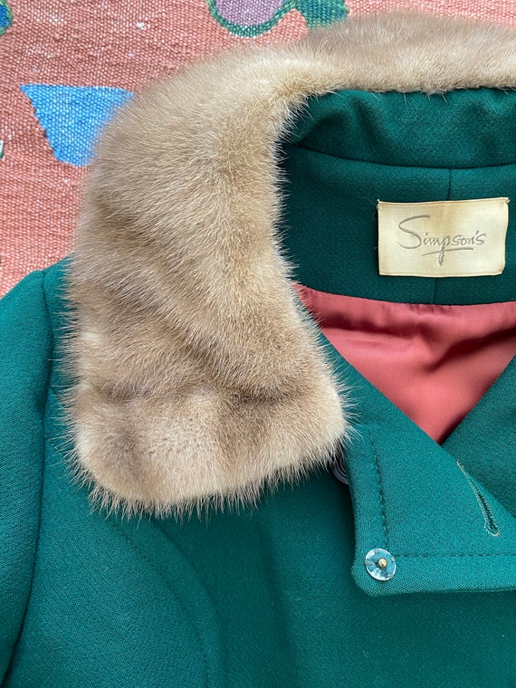 Vintage Dark Green Coat by Simpsons Canada, Fur Colla… - Gem