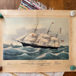 Vintage Currier & Ives 1950s Lithograph Print Clipper Ship Dreadnought ...