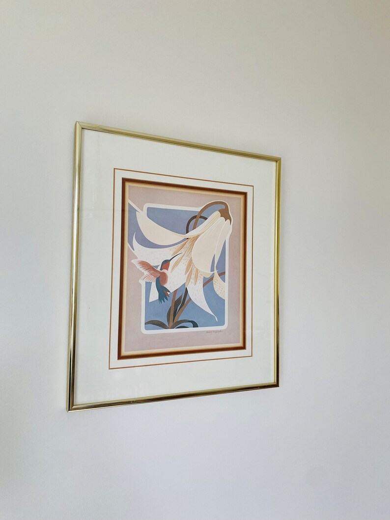Vintage Harry Wysocki Embossed Hummingbird Floral Print, American ...