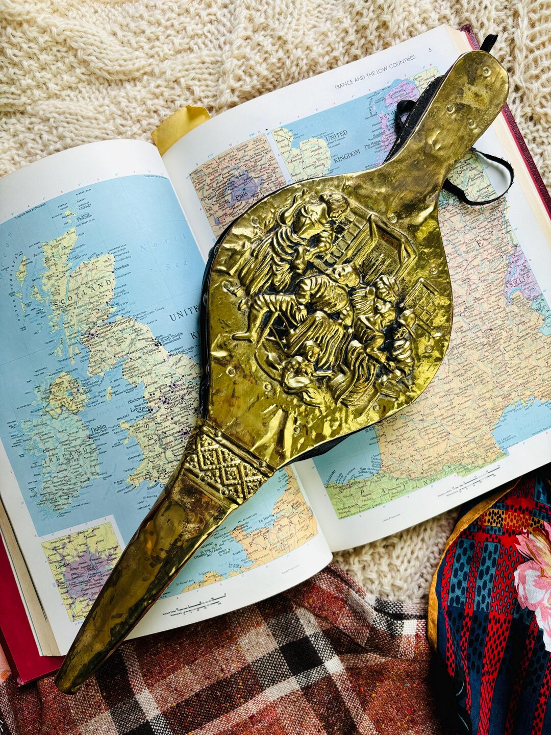 Vintage Brass Bellows, Brass Embellished English Fire Fan, Fireside ...