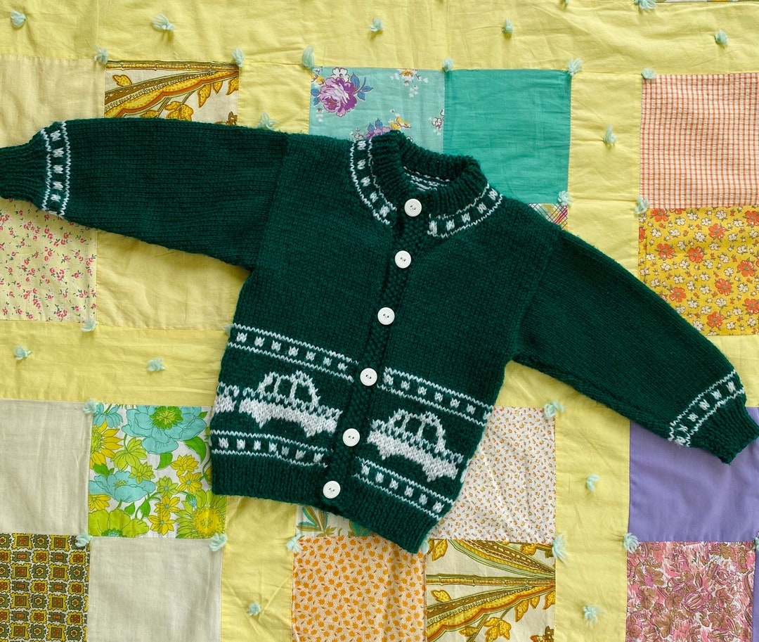 Vintage Childs Taxi Cab Hand Knit Button up Green Sweater, US Size 3T ...