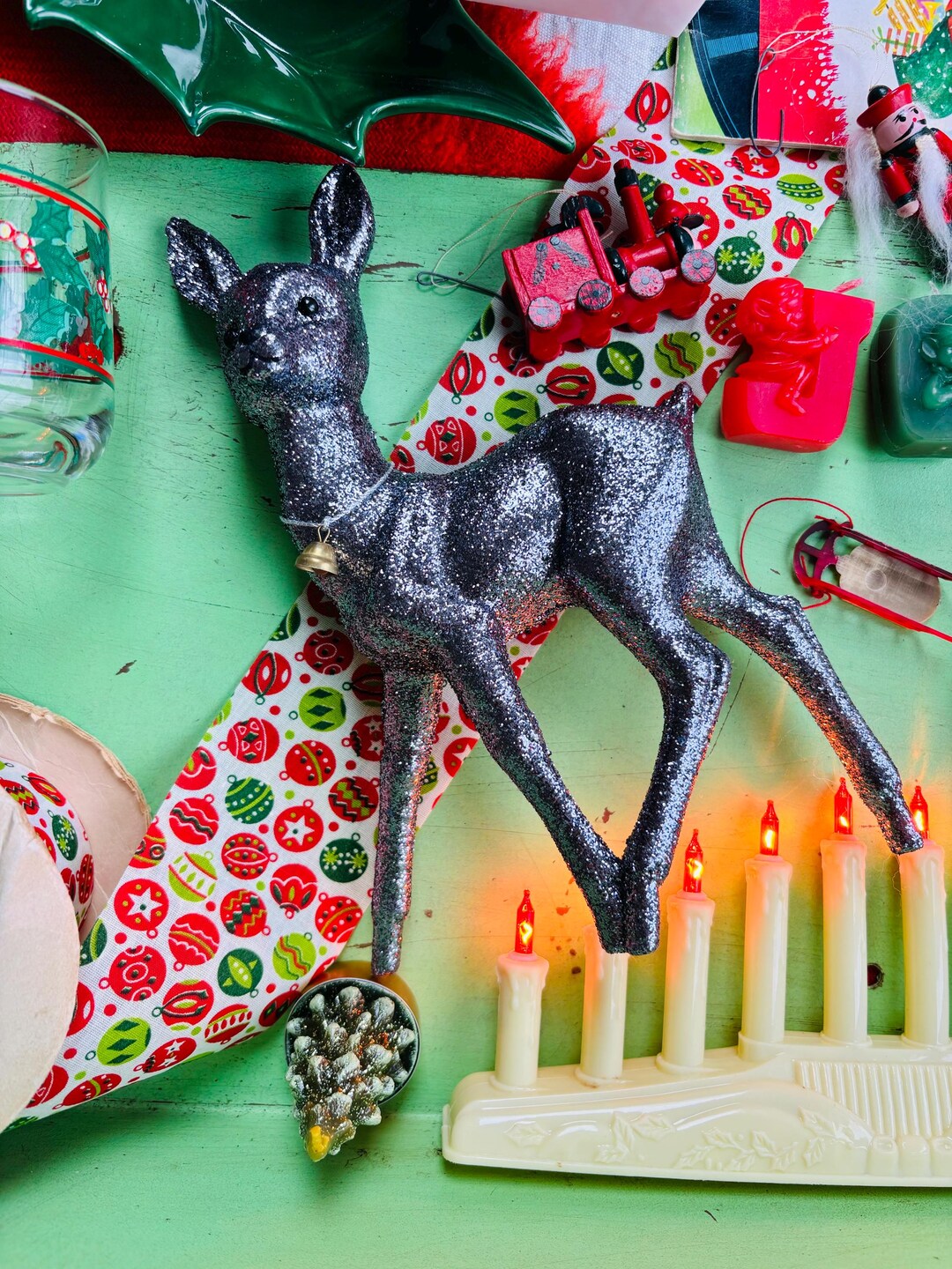 Vintage Inscha Deko German Made Glitter Deer, Mid Century Christmas ...