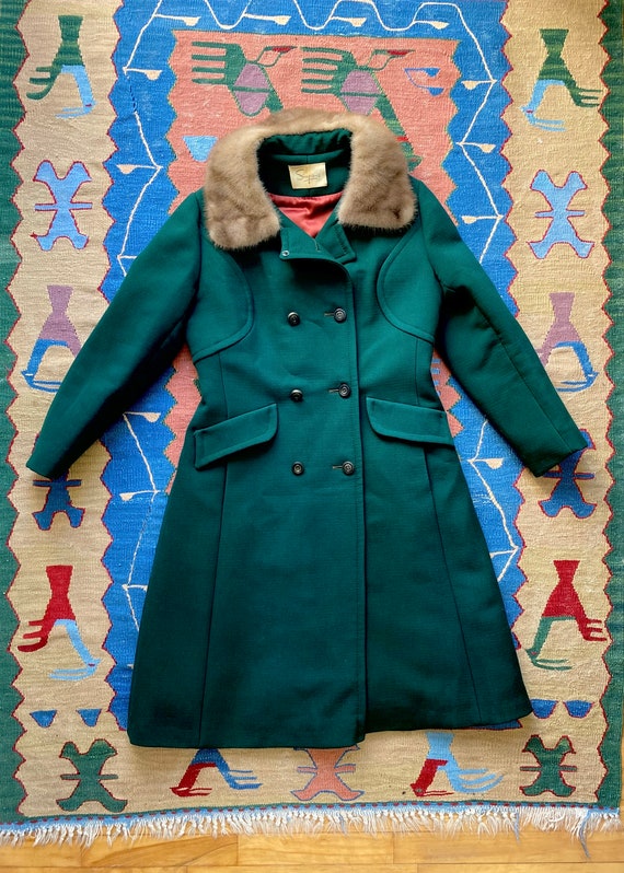 Vintage Dark Green Coat by Simpsons Canada, Fur Colla… - Gem