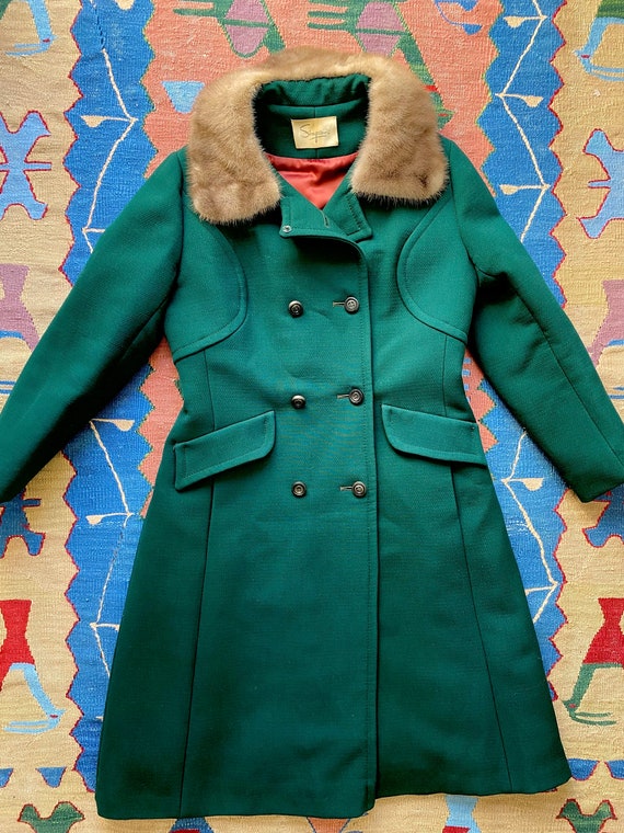 Vintage Dark Green Coat by Simpsons Canada, Fur Colla… - Gem