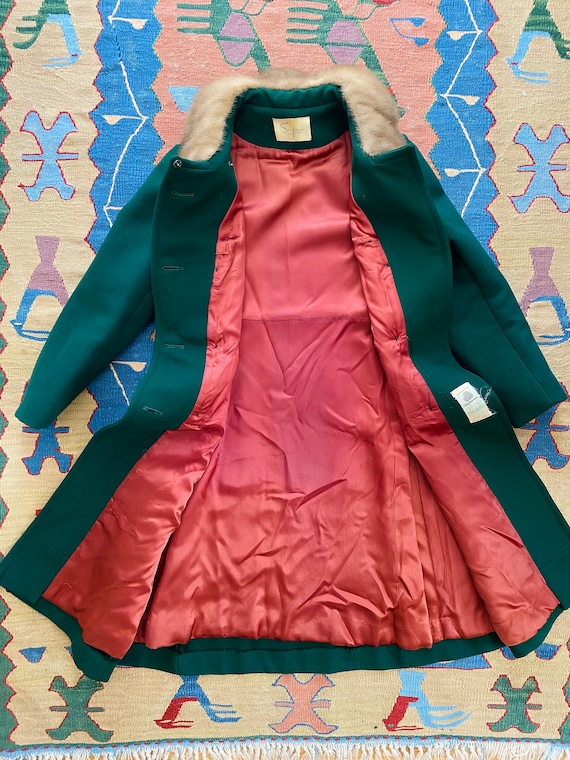 Vintage Dark Green Coat by Simpsons Canada, Fur Colla… - Gem