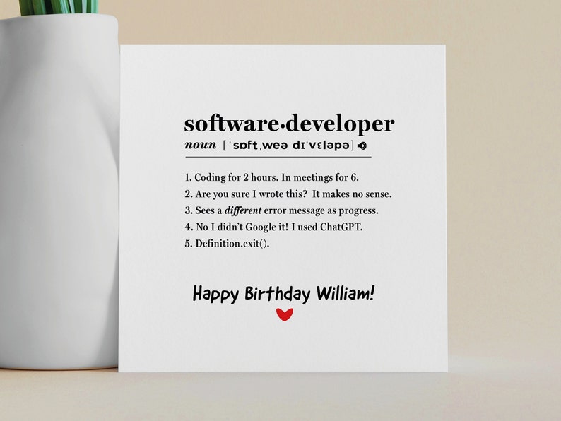 Software Developer Birthday Card Coder IT Engineer Computer - Etsy