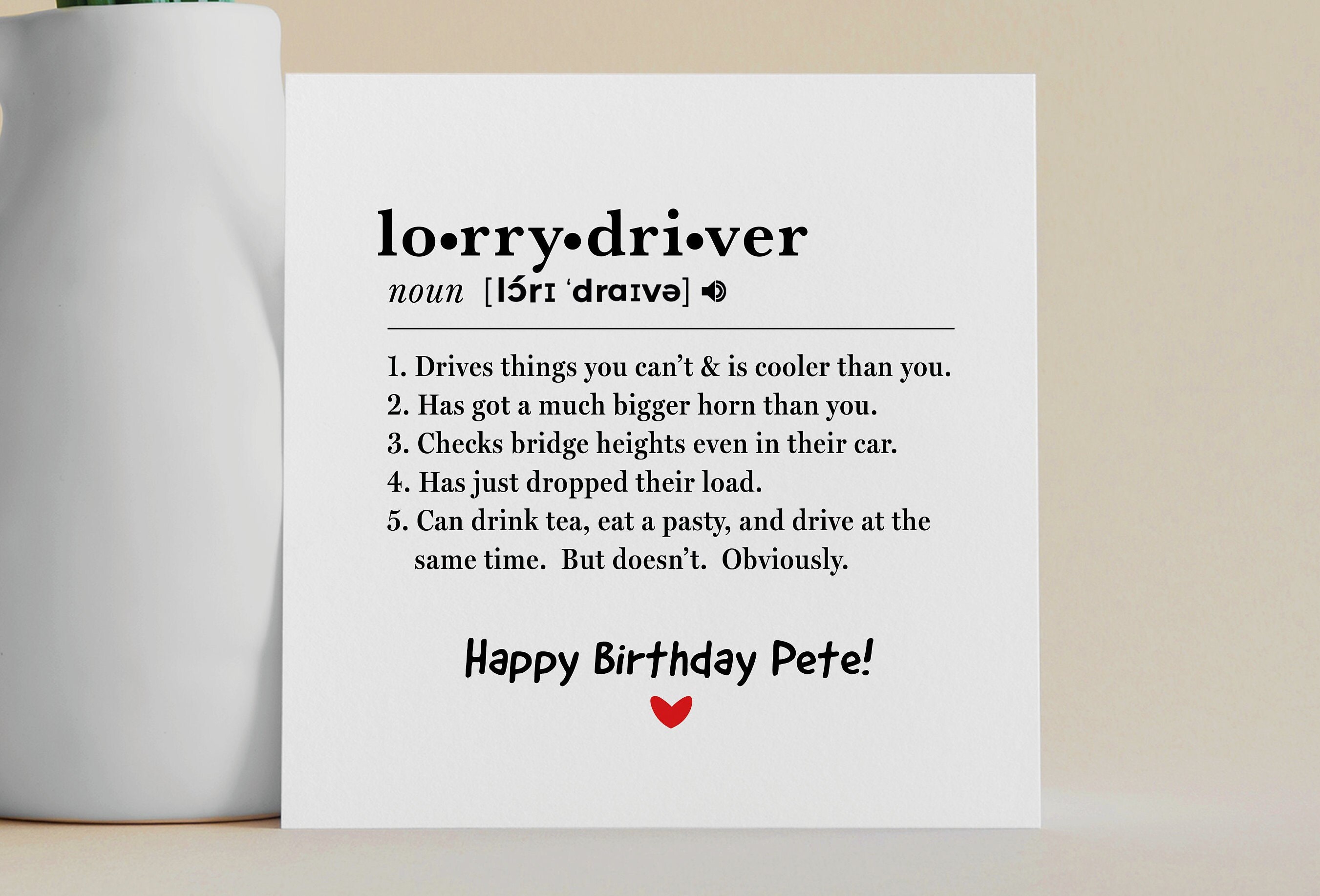 Lorry Driver Birthday Card Dictionary Definition Truck - Etsy