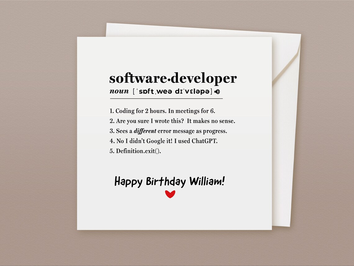 Software Developer Birthday Card Coder IT Engineer Computer - Etsy