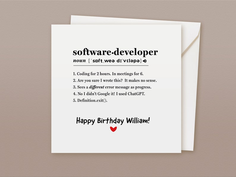 Software Developer Birthday Card Coder IT Engineer Computer - Etsy