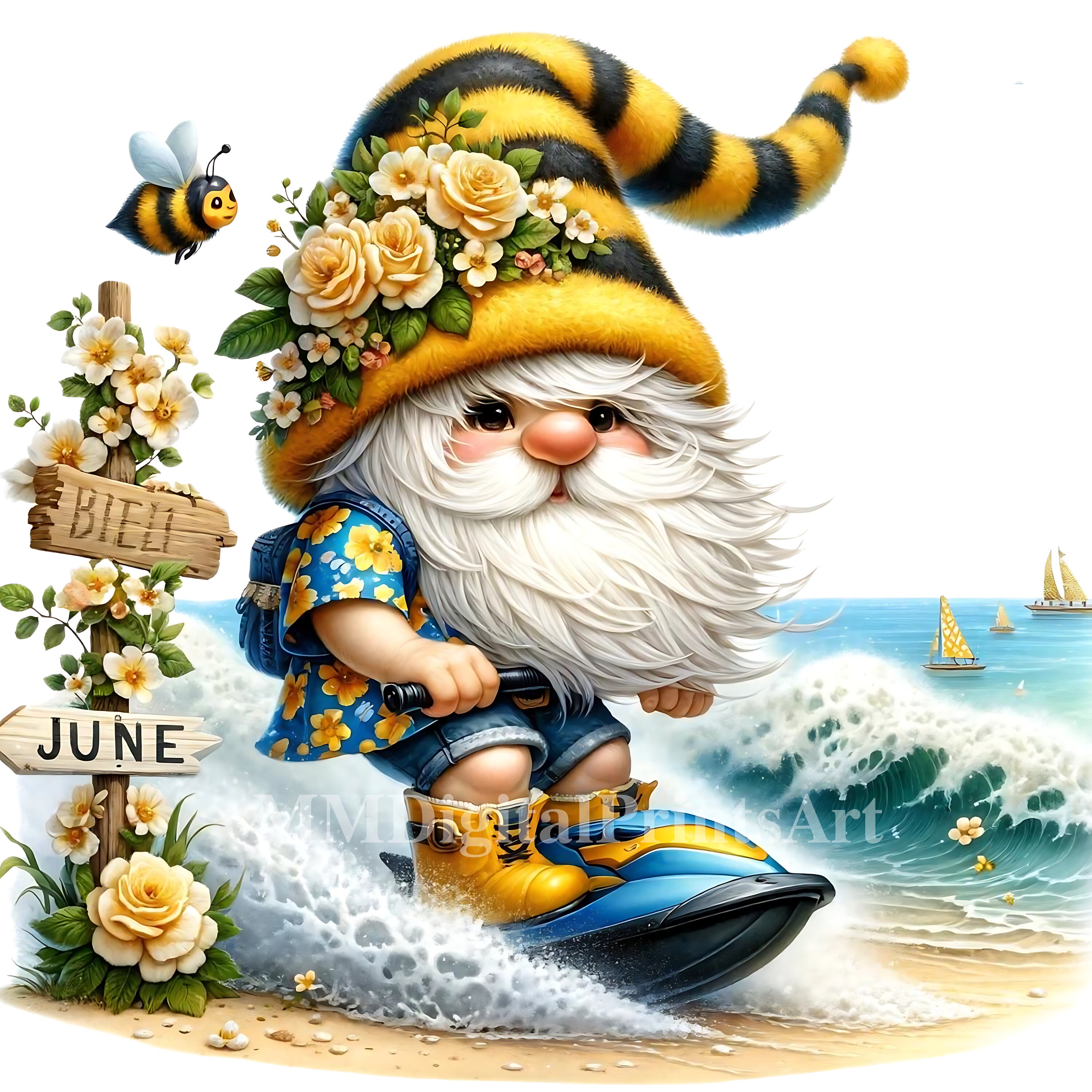 Birth Month Flower Gnome PNG | Cute Bee Gnomes Art (digital Download ...