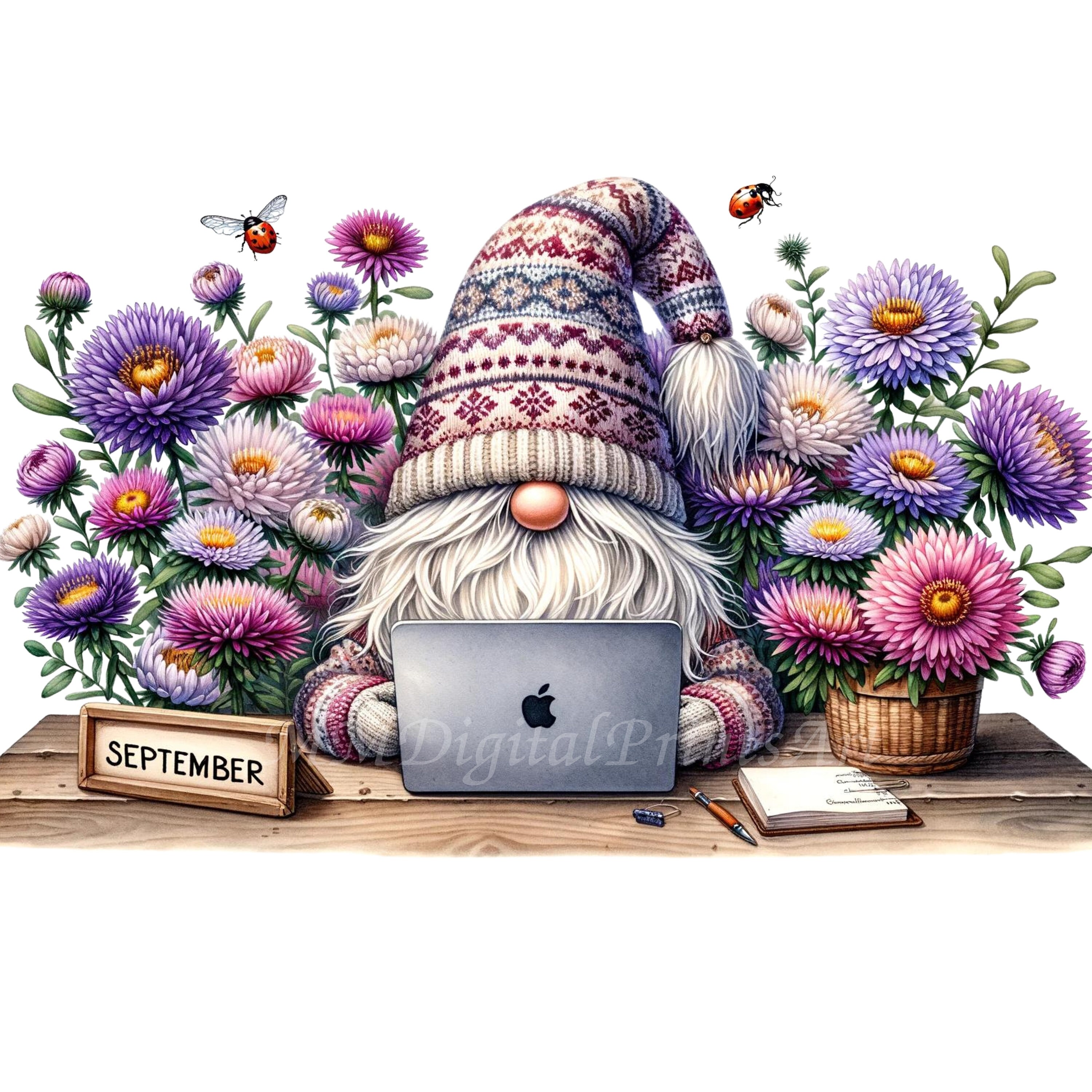 22 Birth Month Flower Gnome PNG Digital Download Floral Gnome Clipart ...