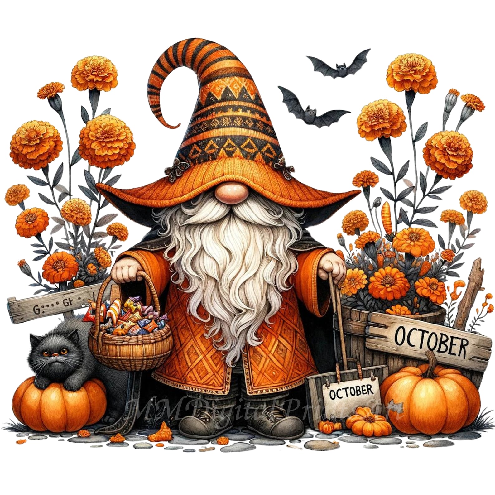 22 Birth Month Flower Gnome PNG Digital Download Floral Gnome Clipart ...