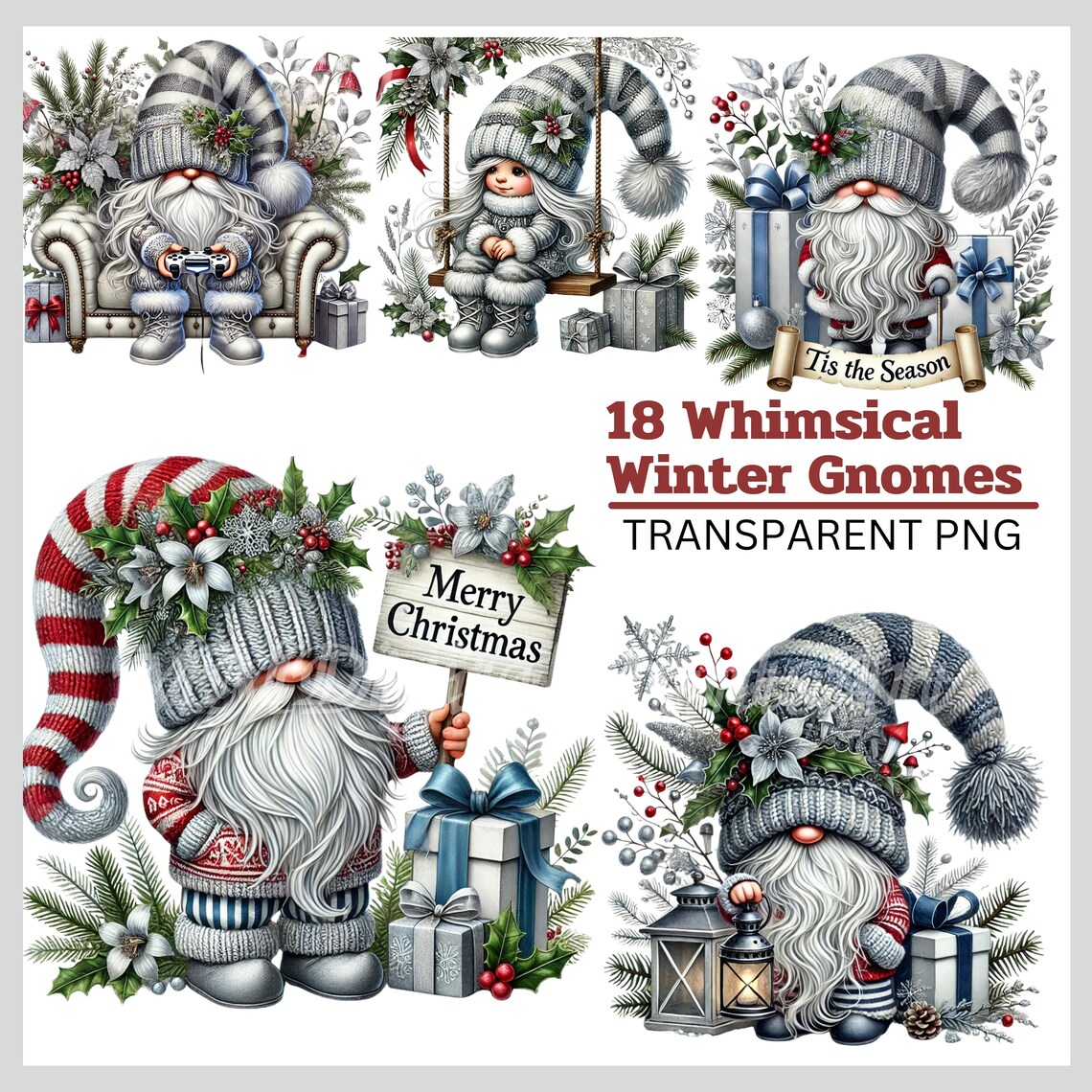 Winter Christmas Gnome PNG Bundle | Holiday Clipart (digital Download ...
