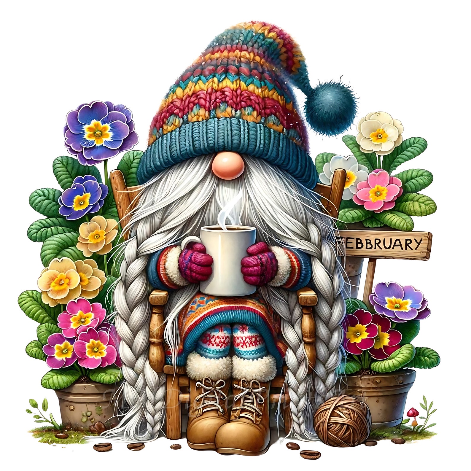 22 Birth Month Flower Gnome PNG Digital Download Floral Gnome Clipart ...