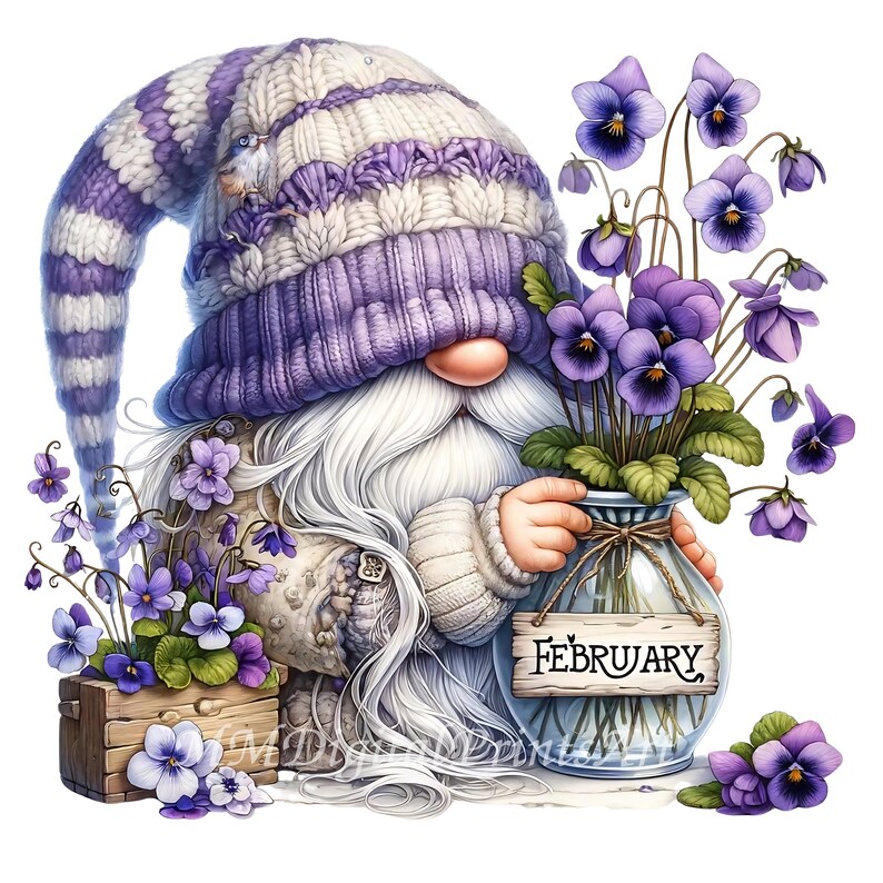 Birth Month Flower Gnome PNG | Personalized Gift Clipart (digital ...
