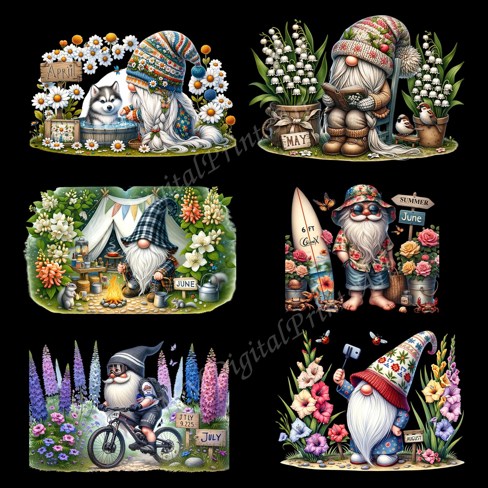 Birth Month Flower Gnome PNG | Personalized Gift Clipart (digital ...
